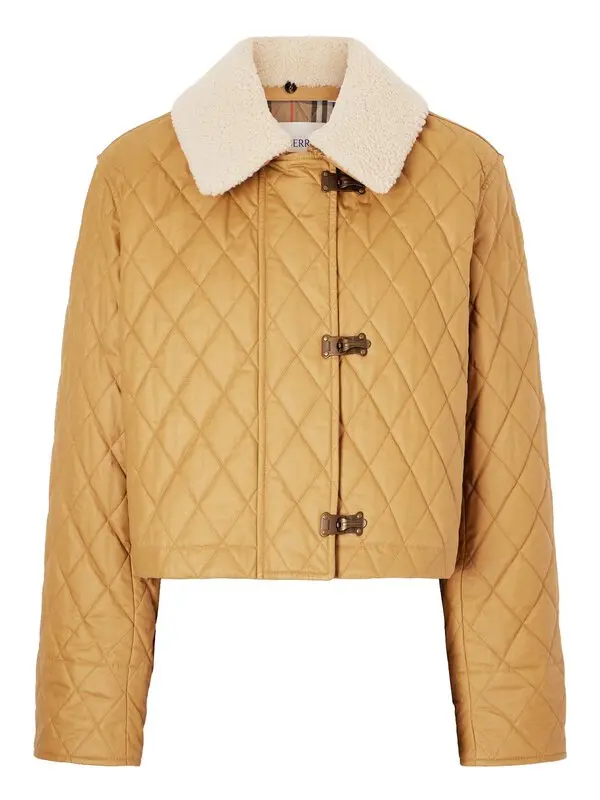 Burberry Cropped Shearling-trimmed Coated-cotton Jacket - Brown
