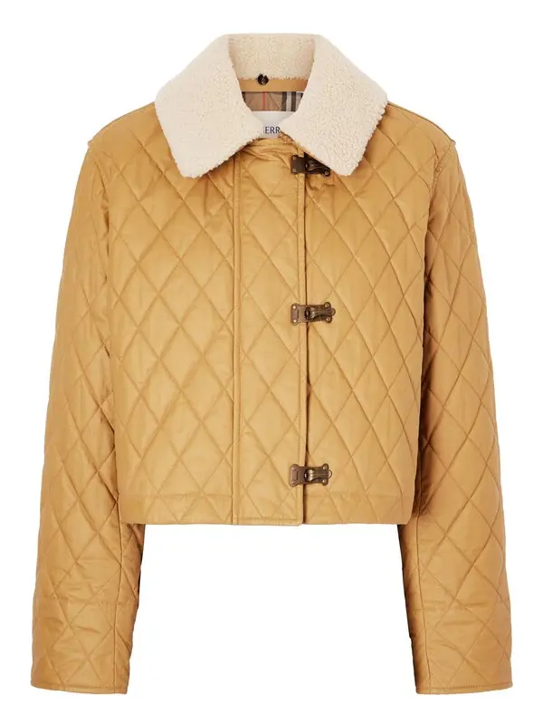 Burberry Cropped Shearling-trimmed Coated-cotton Jacket - Camel
