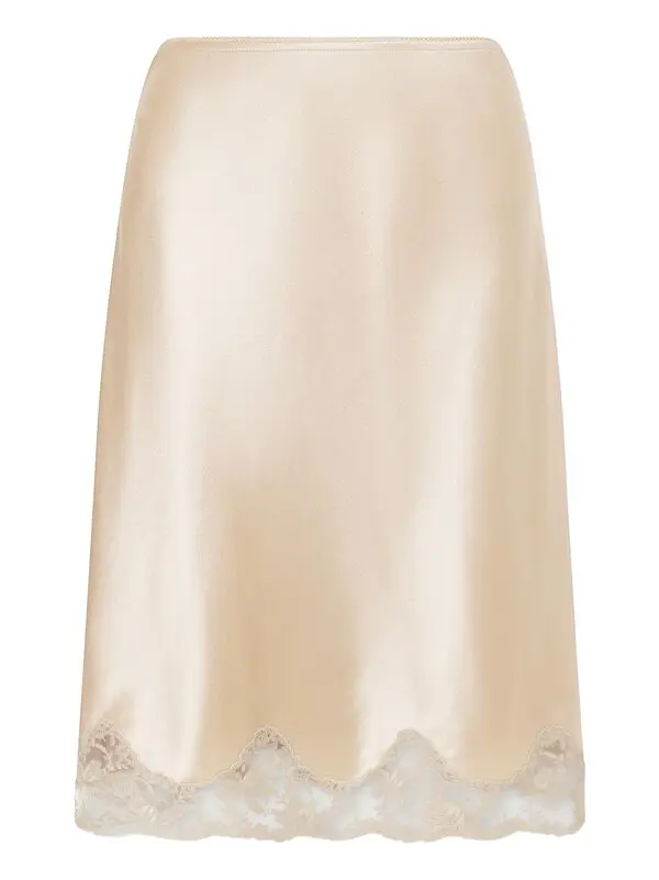 Saint Laurent Lace-trimmed Silk-satin Knee-length Skirt - Neutrals