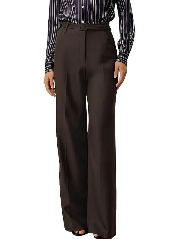Lilysilk Silk Wool High-waisted Wide-leg Pants - Chestnut