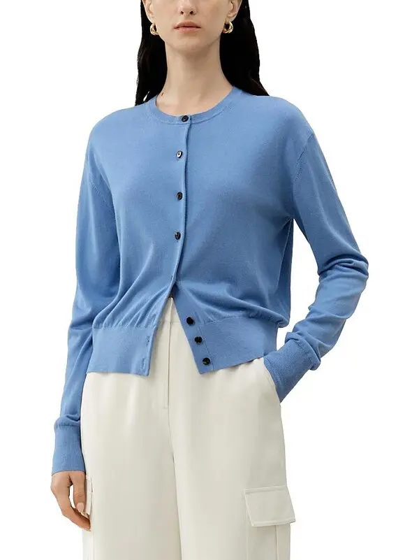 Lilysilk Round-neck Silk Cashmere Cardigan - Azure