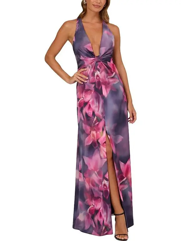 Adrianna Papell Printed Satin Dress - Pink Multi