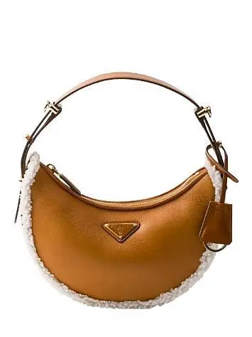 Prada Arque Small Shearling Shoulder Bag - Brown