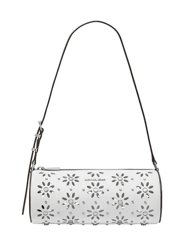 Michael Kors Izzy Small Floral Cutout Leather Barrel Pouchette - Optic White