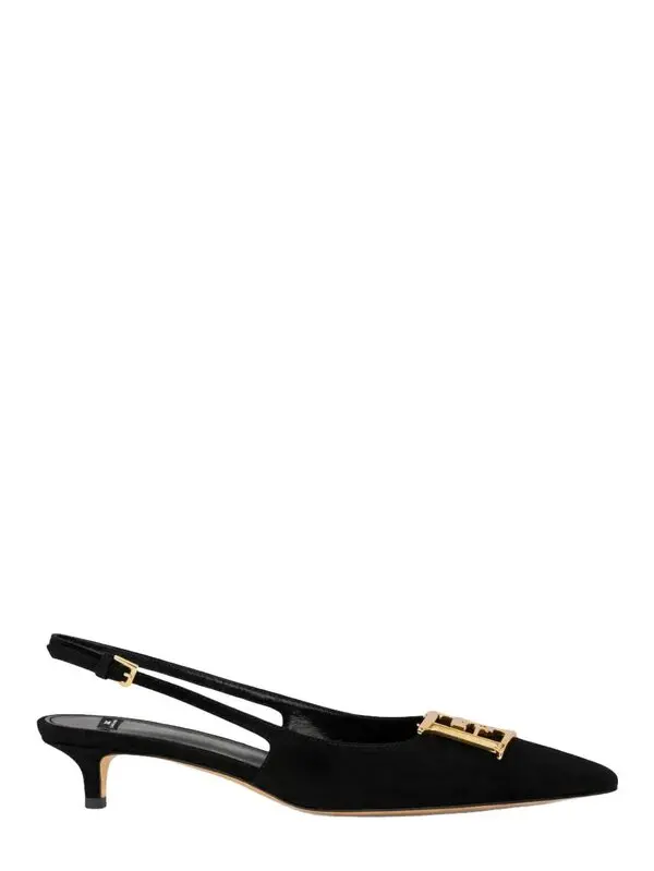 Elisabetta Franchi Suede Slingback Pumps With Logo Detail - Black