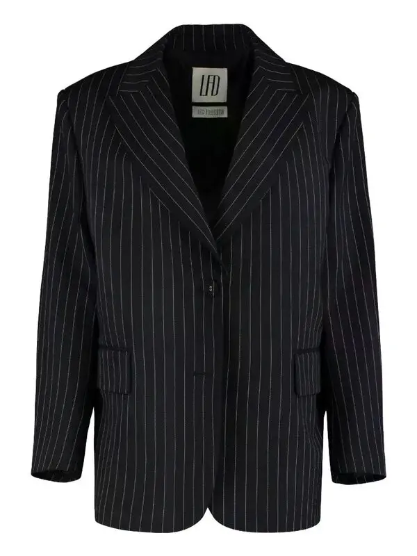 LES FILLES D'EVA Pinstripe Peak Lapel Blazer - Black
