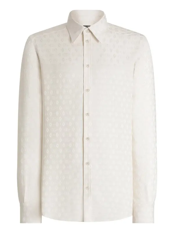 Dolce & Gabbana Martini Shirt In Logo Silk Jacquard - White