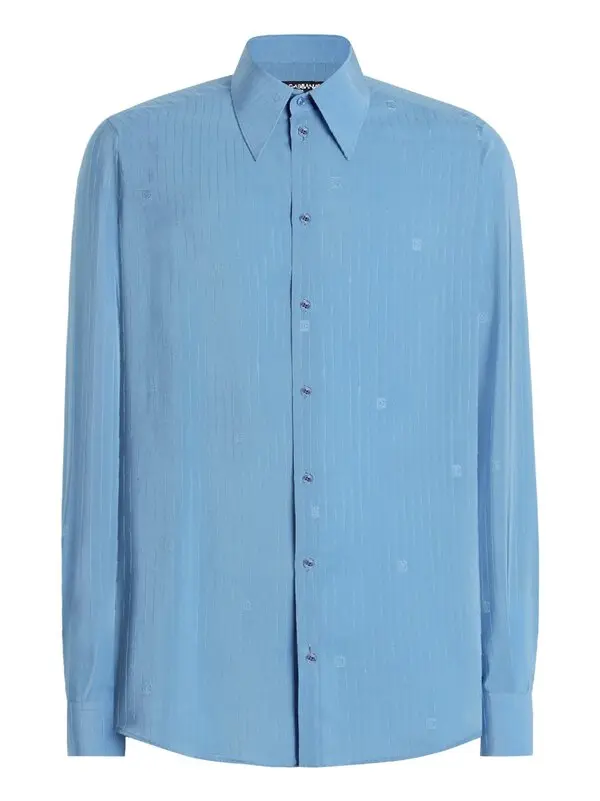 Dolce & Gabbana Gold Shirt In Silk Jacquard - Blue