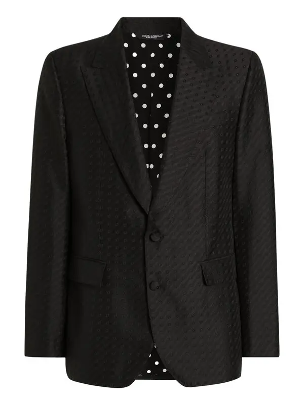Dolce & Gabbana Single-breasted Sicilia Light Jacket With Micro Pattern Jacquard - Black