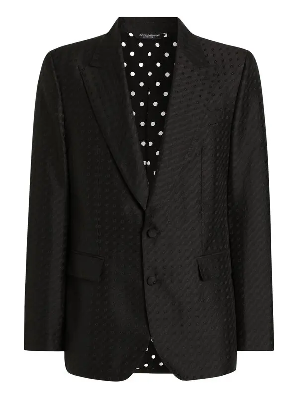 Dolce & Gabbana Single-breasted Sicilia Light Jacket With Micro Pattern Jacquard - Black