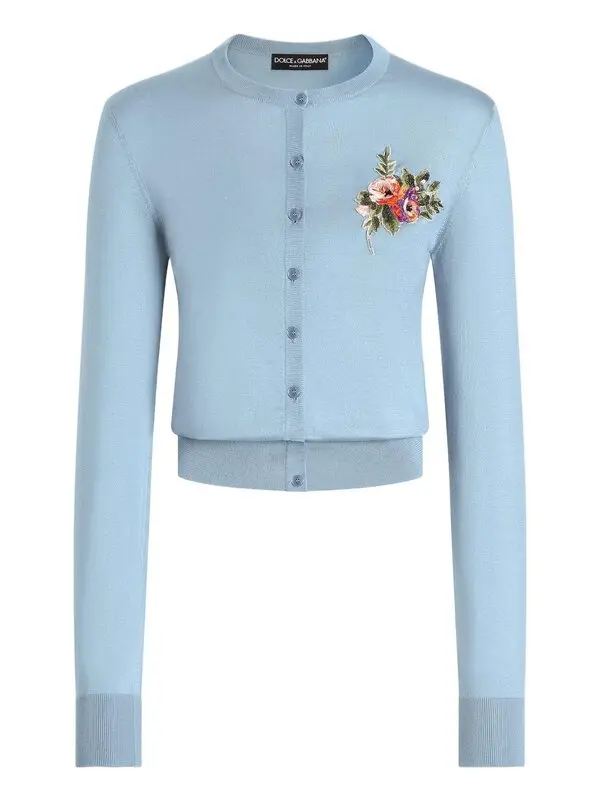 Dolce & Gabbana Silk Cardigan With Embroidery - Azure