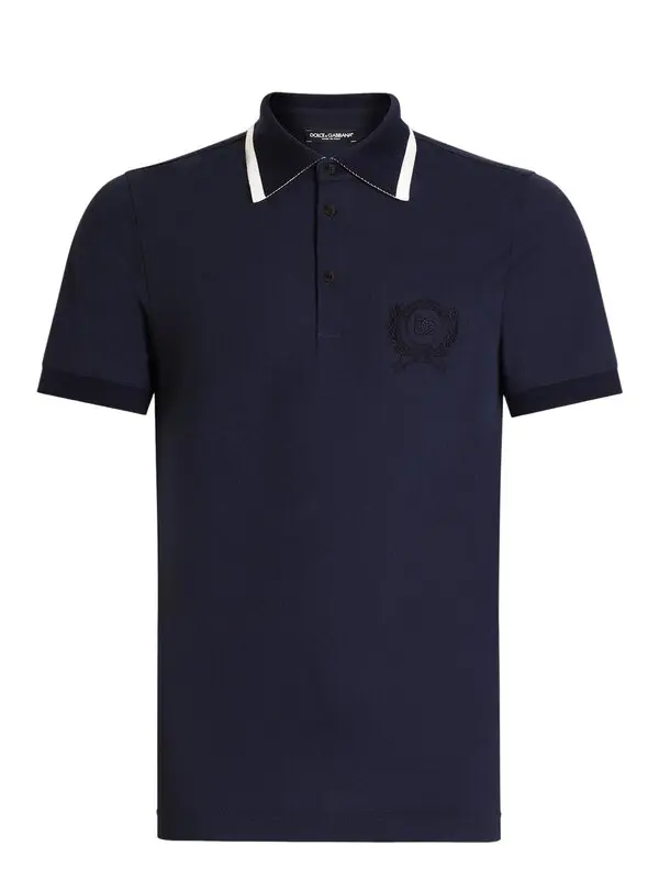 Dolce & Gabbana Technical Piqué Polo Shirt With Embroidery - Blue