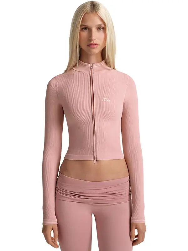 Nike Ribbed Seamless Cropped Full-zip Jacket - Pink