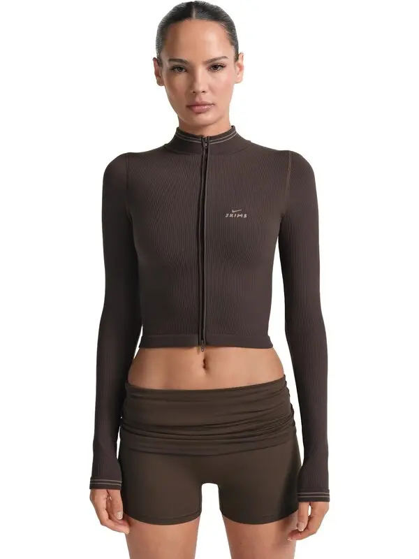 Nike Ribbed Seamless Cropped Full-zip Jacket - Brown