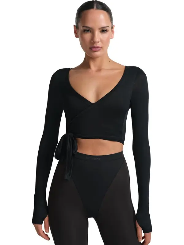 Nike Stretch Knit Long-sleeve Wrap Top - Black