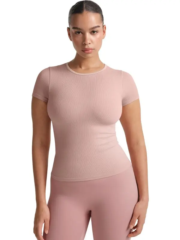 Nike Ribbed Seamless Short-sleeve Top - Pink