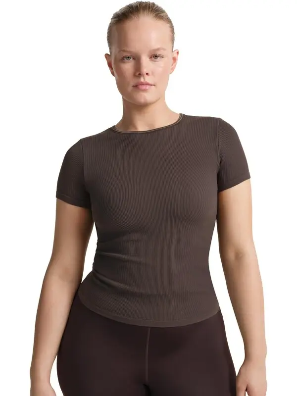 Nike Ribbed Seamless Short-sleeve Top - Brown