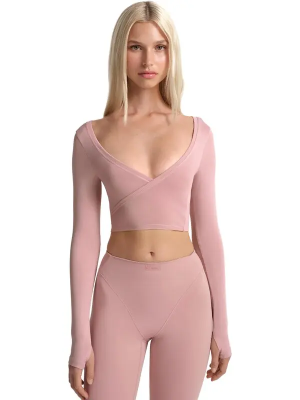 Nike Skims Stretch Knit Long-sleeve Wrap Top - Pink