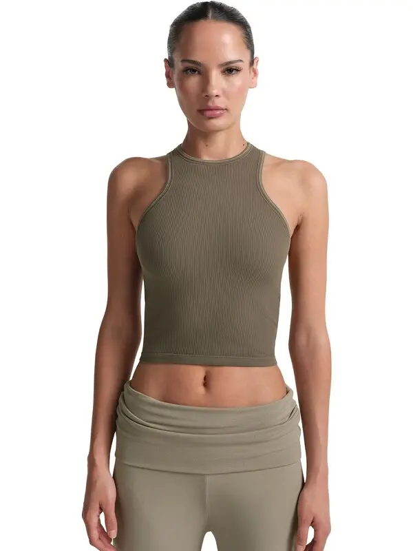 Nike Ribbed Seamless Racerneck Tank Top - Brown