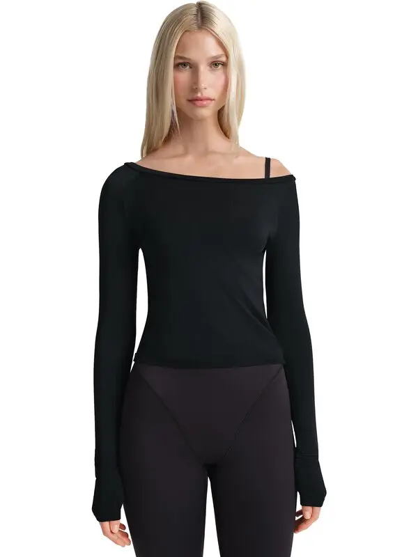 Nike Stretch Knit Off-shoulder Long-sleeve Top - Black