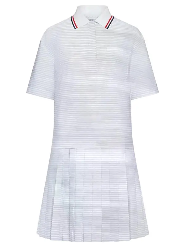 Thom Browne 4-bar Pleated Polo Mini Dress - White