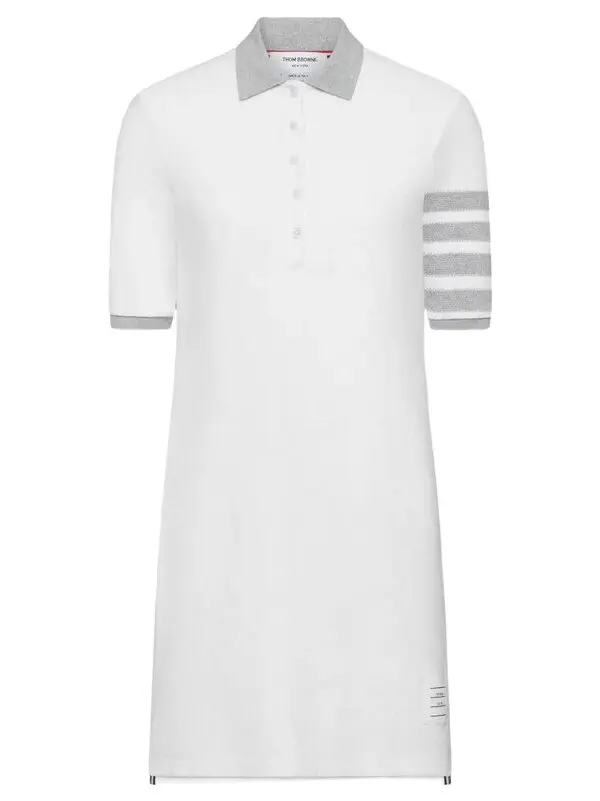Thom Browne Textured Pique 4-bar Mini Polo Dress - White
