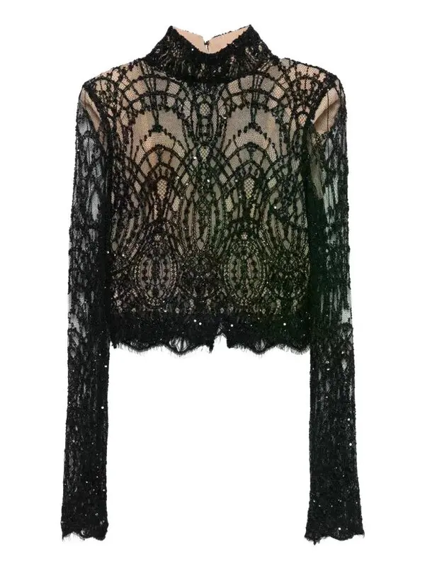 M.MARQUISE Lace Sequin Blouse - Black