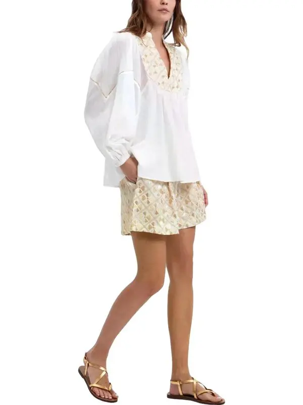 Greek Archaic Kori Geometric-pattern Blouse - White