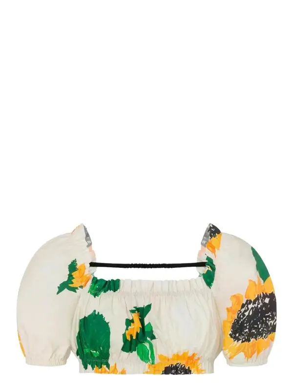 Moschino Floral-print Puff-sleeve Top - Neutrals