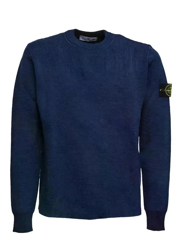 Stone Island Ribbed Sweater With Badge - Blue