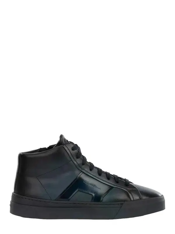 Santoni Leather High-top Sneakers - Blue