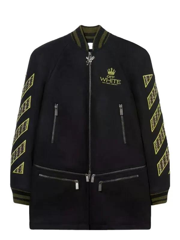 Off-White Embroidered Zip Coat - Black