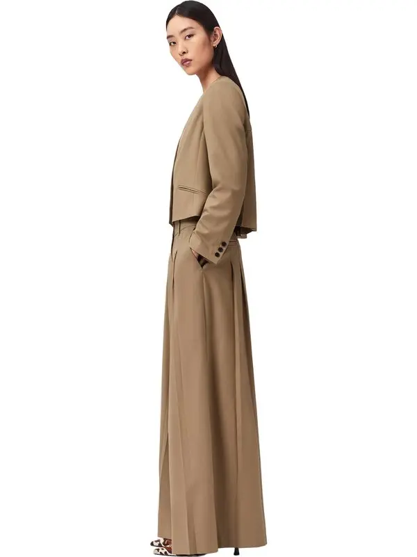 ALLSAINTS Wide Leg Pleated Trousers - Sand Brown