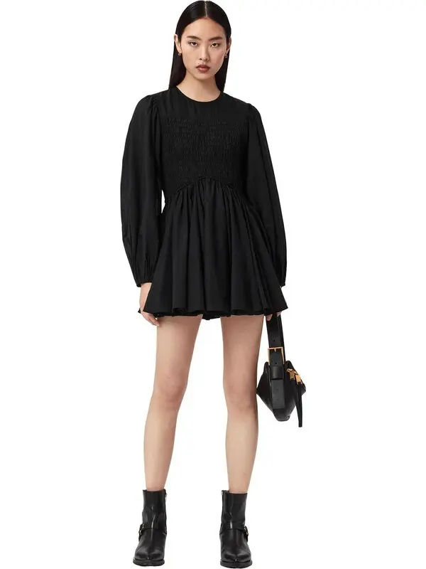 ALLSAINTS Chia Smocked Mini Dress - Black
