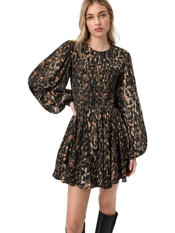 ALLSAINTS Chia Smocked Mini Dress - Brown