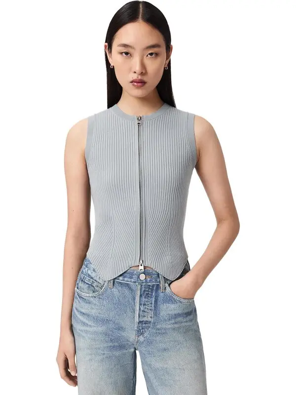 ALLSAINTS Cruz Zip Sleeveless Top - Steel Blue