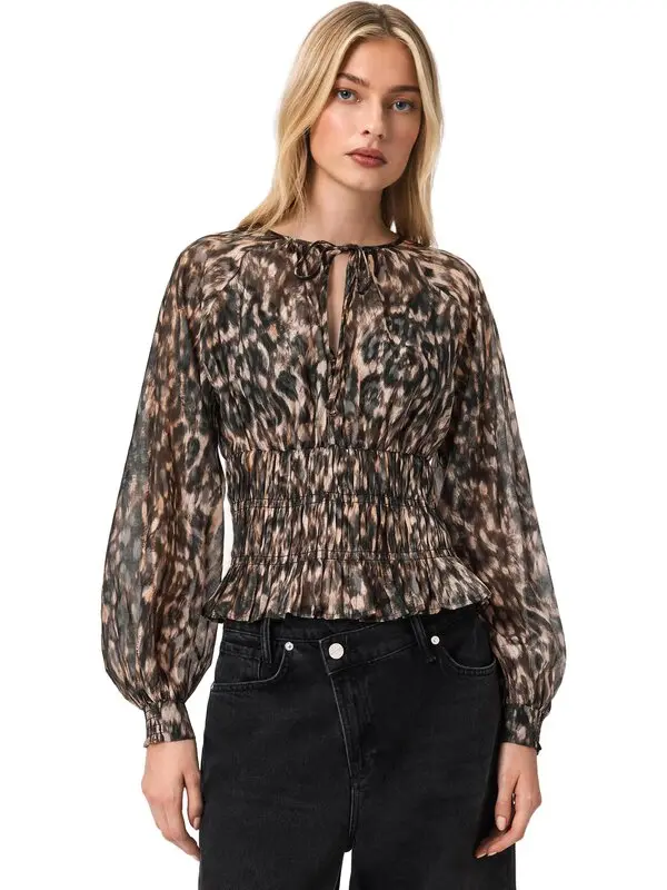 ALLSAINTS Animal Print Shirred Top - Prowl Golden Brown