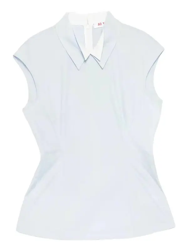 AO YES Collared Sleeveless Blouse - Blue