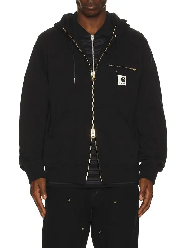 Sacai X Carhartt Wip Cotton Jersey Hoodie - Black