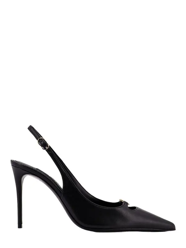 Dolce & Gabbana Leather Pumps With Metal Dg Logo - Black