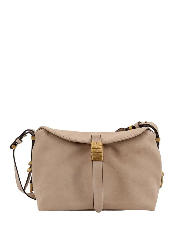 Pinko Leather Shoulder Bag With Logo Detail - Beige
