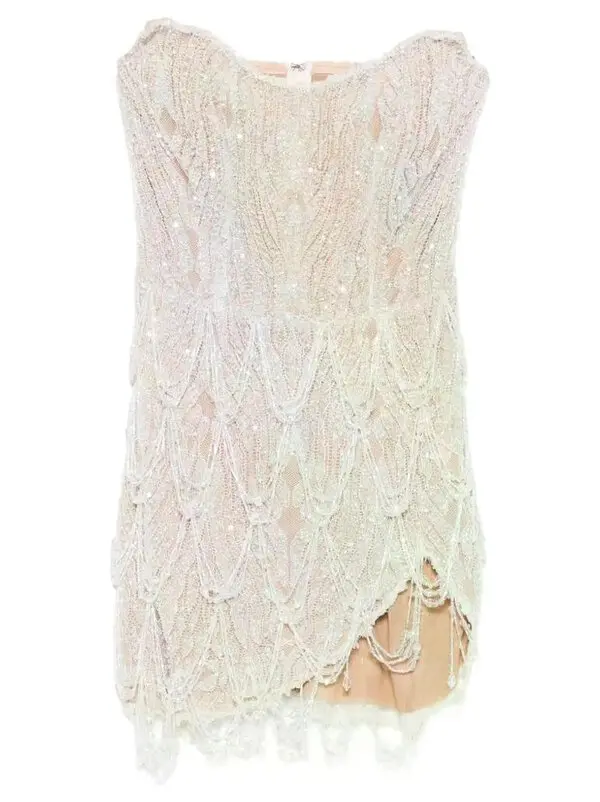 M.MARQUISE Beaded Strapless Mini Dress - White