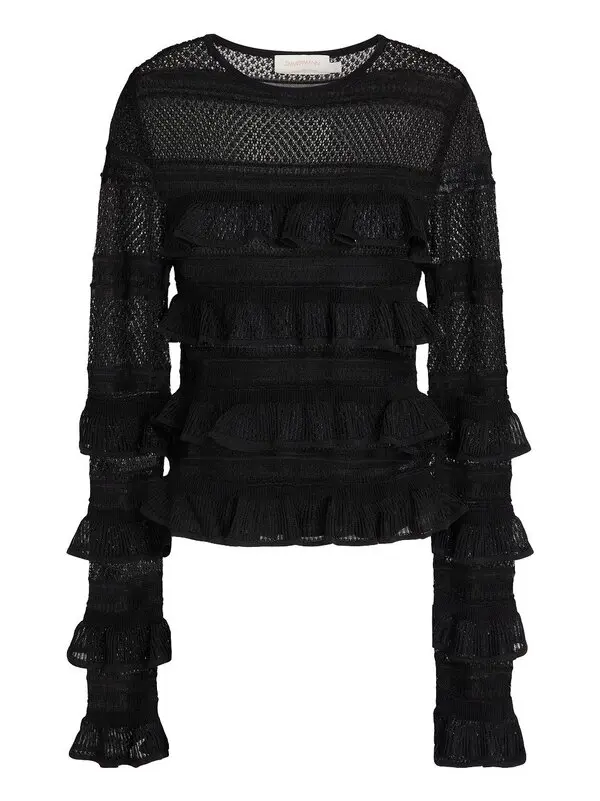 Zimmermann Ruffled Pointelle-knit Top - Black