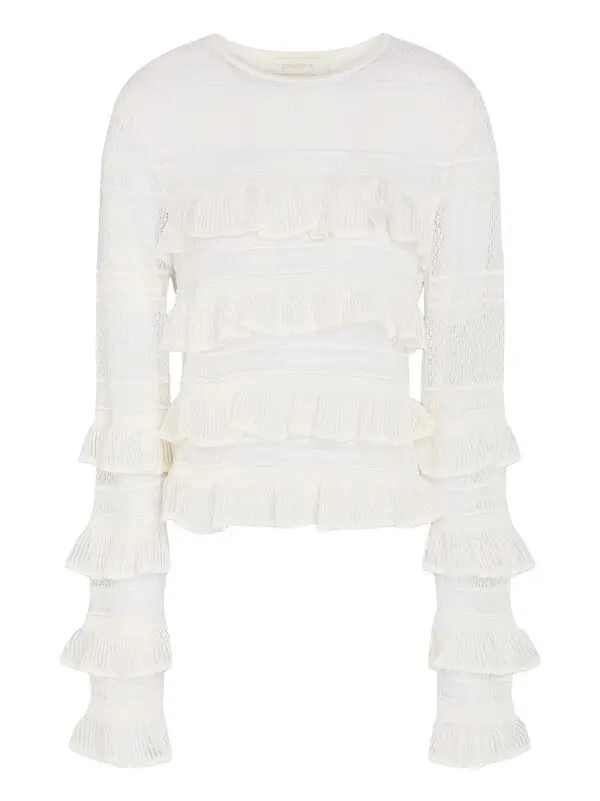 Zimmermann Ruffled Pointelle-knit Top - Off-white