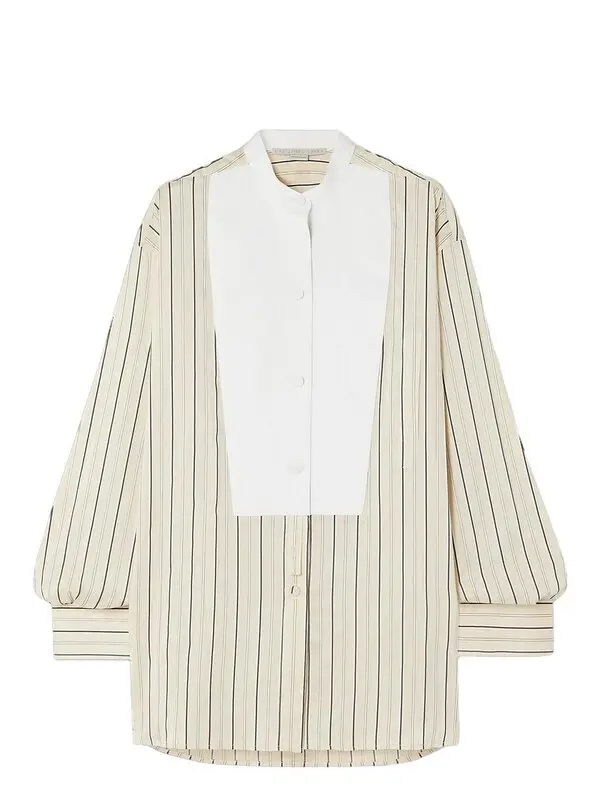 Stella McCartney Plastron Striped Silk-blend Shirt - Ecru