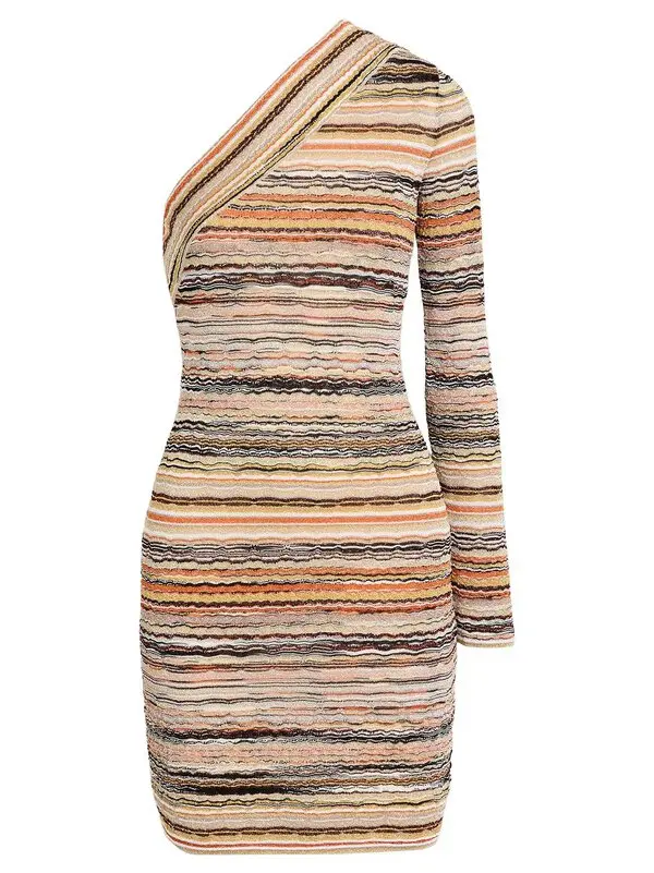 Missoni One-shoulder Striped Metallic Crochet-knit Mini Dress - Blush