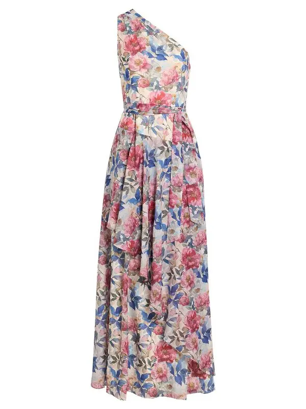 MIKAEL AGHAL One-shoulder Floral-print Chiffon Maxi Dress - Blue