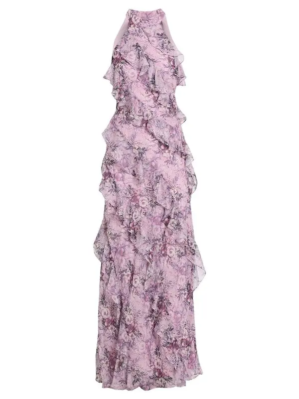 MIKAEL AGHAL Floral-print Ruffled Chiffon Maxi Dress - Lilac
