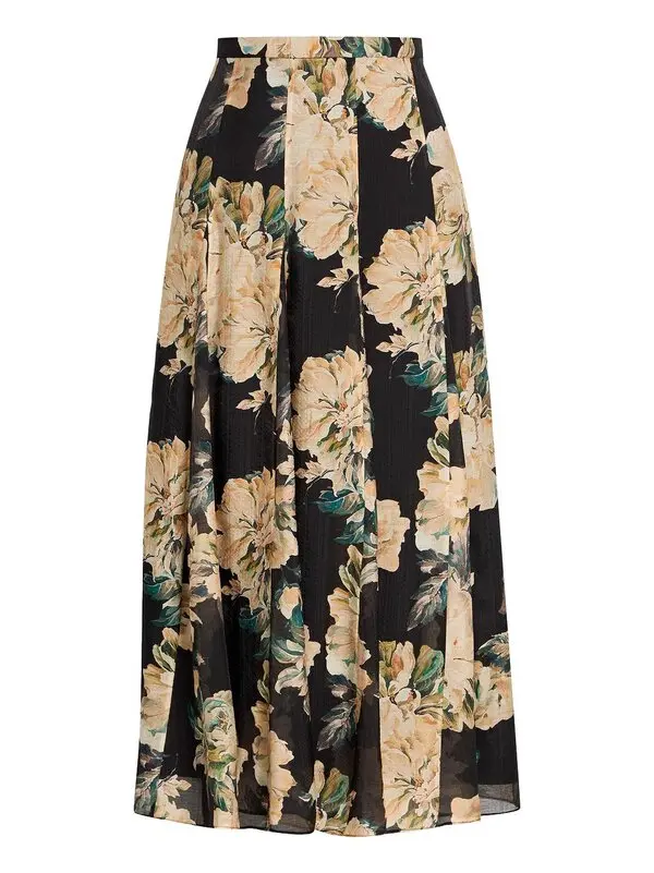 MIKAEL AGHAL Floral-print Gauze Midi Skirt - Black