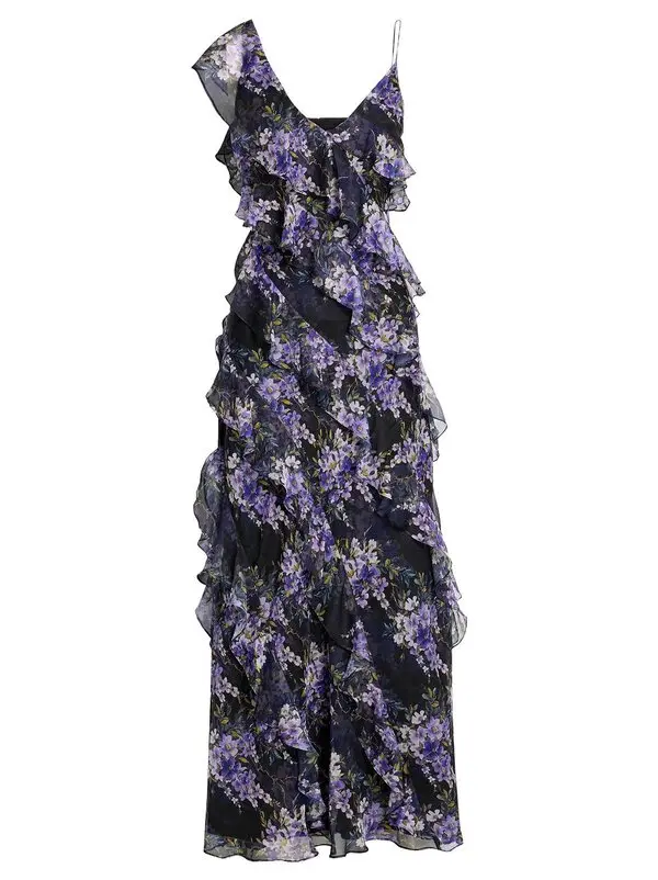 MIKAEL AGHAL Floral-print Chiffon Maxi Dress - Navy